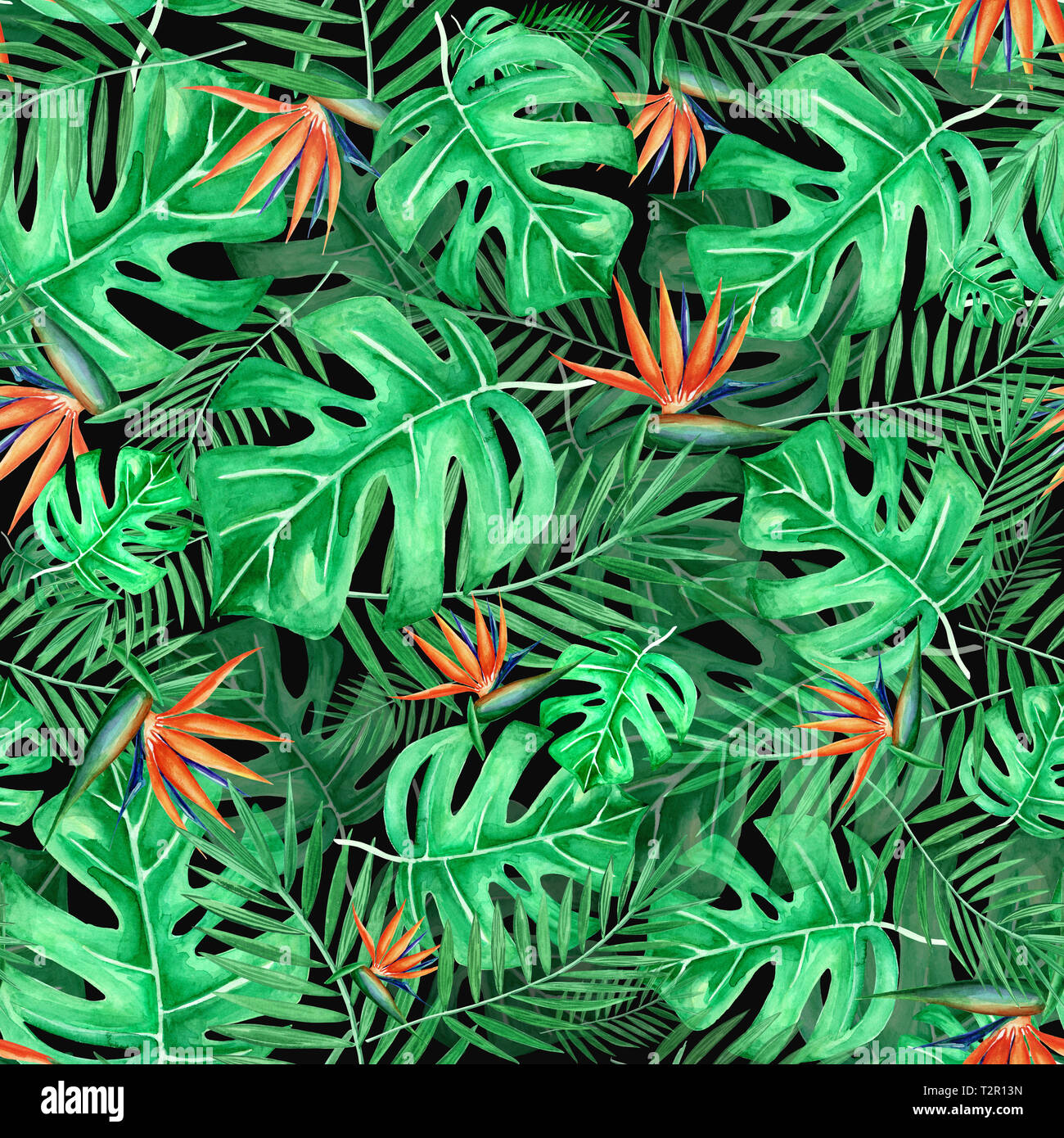 Tropical seamless pattern, hand painted watercolor illustration with ...