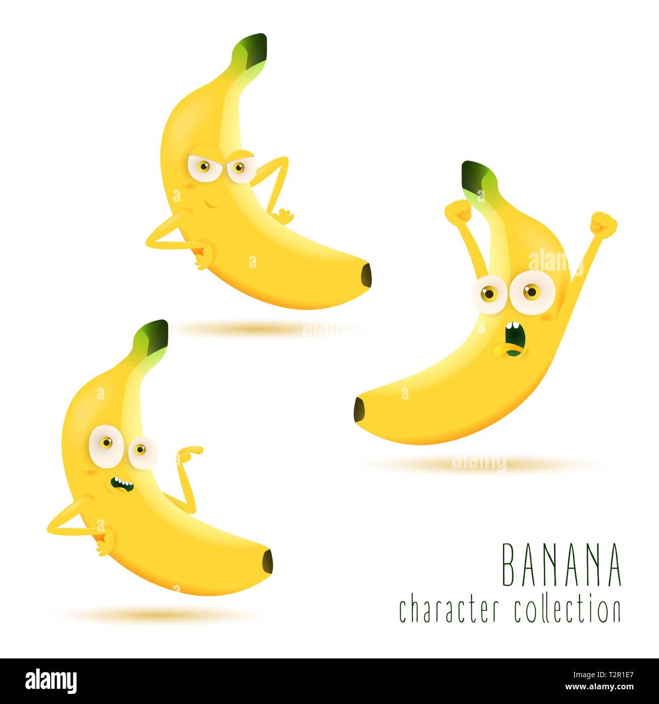 Banana. Cute fruit vector character set isolated on white background ...