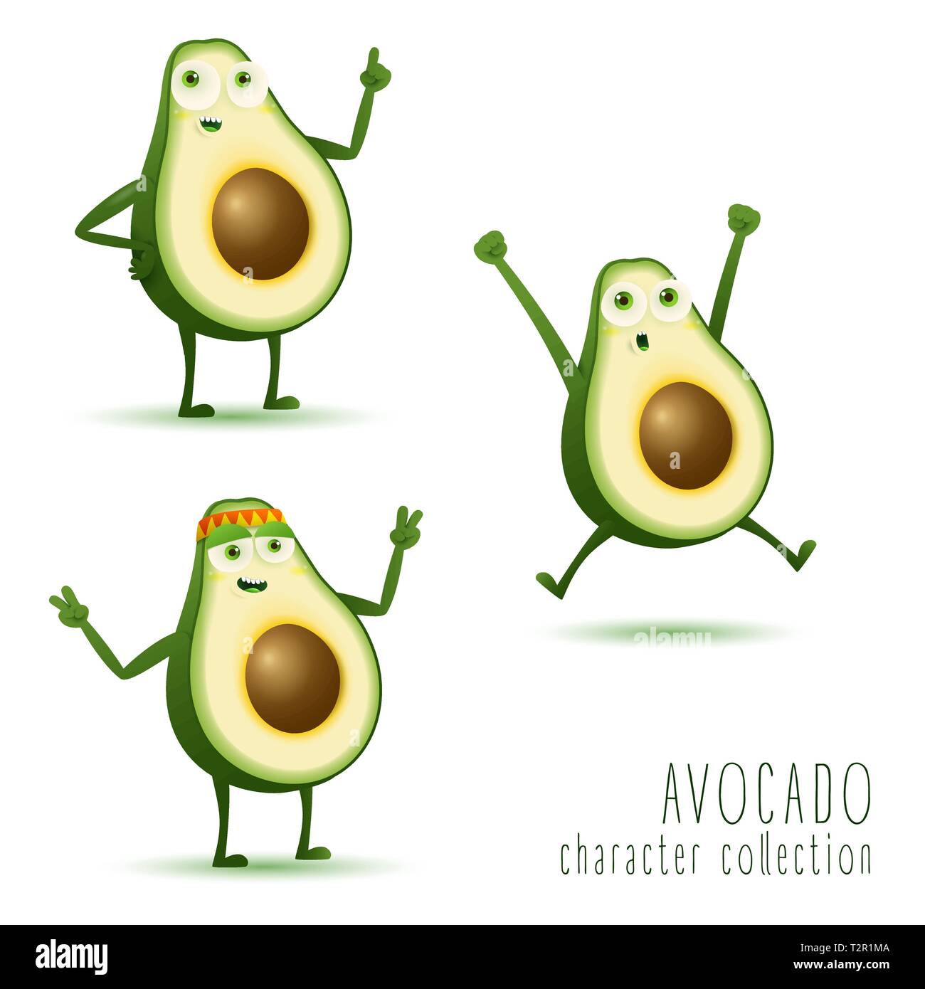 Cute vector set of avocado fruit character in different action emotion ...
