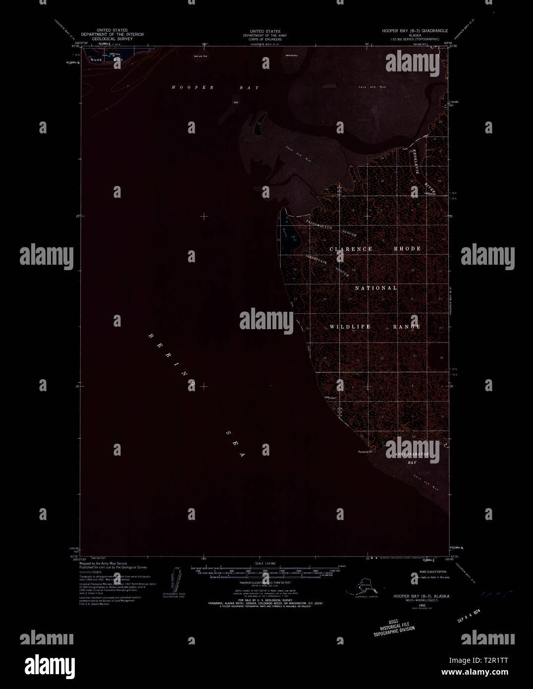 USGS TOPO Map Alaska AK Hooper Bay B-3 356076 1952 63360 Inverted ...