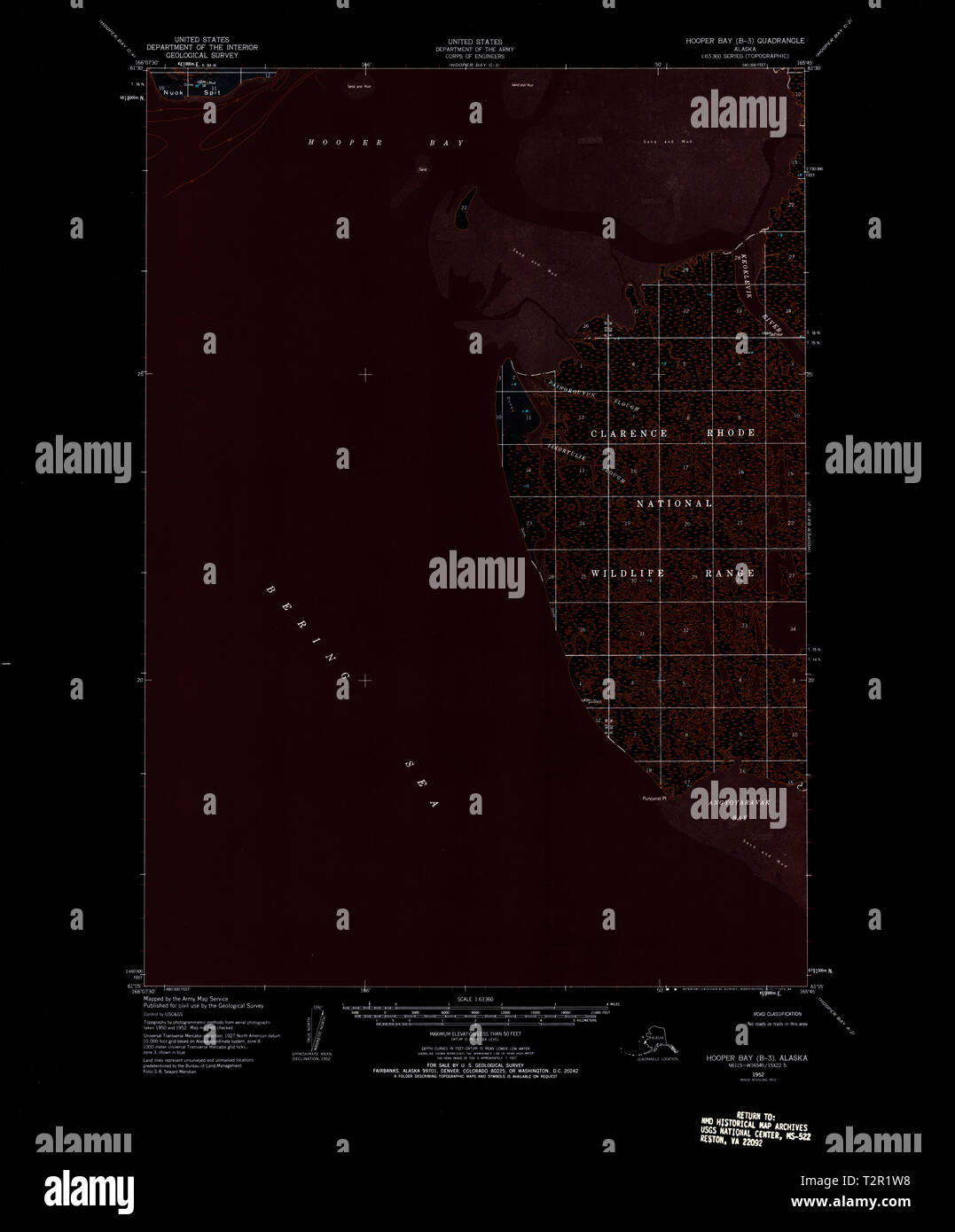 USGS TOPO Map Alaska AK Hooper Bay B-3 356077 1952 63360 Inverted ...
