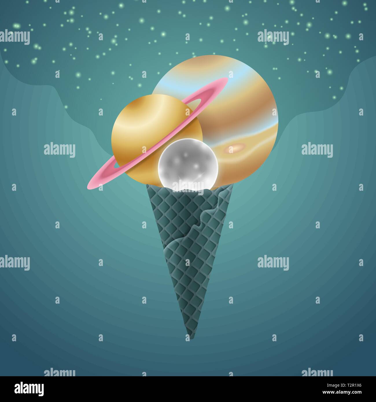 Illustration of Planets as Ice Cream Scoops on Cone on blue space ...
