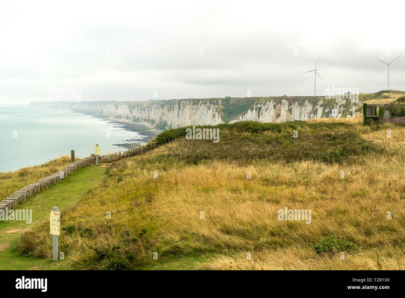 Fecamp, France - August 20, 2018: The Cap Fagnet and view of the sea ...