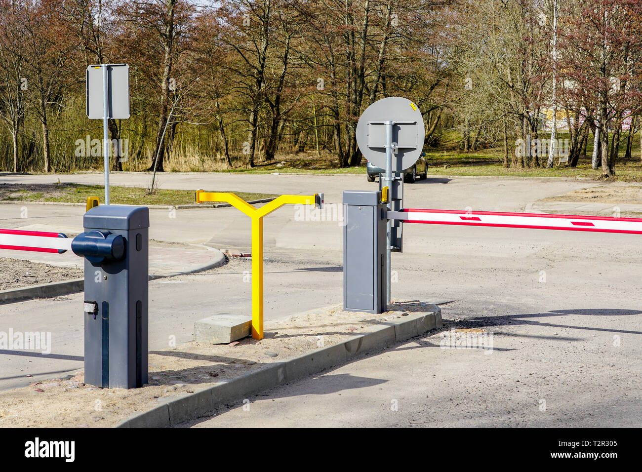 car parking with entry and exit control barriers, security system Stock ...