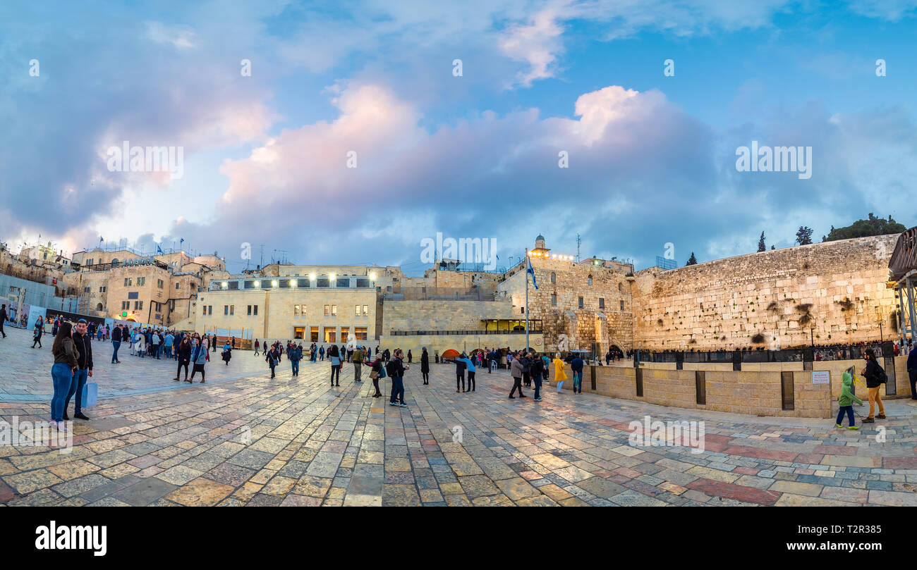 Jerusalem, Israel - March 27, 2019: Central square with Crying wall in ...