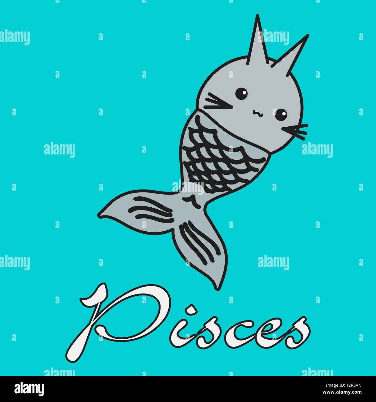 Bunny is the zodiac sign of Pisces in a cartoon style. illustration on ...