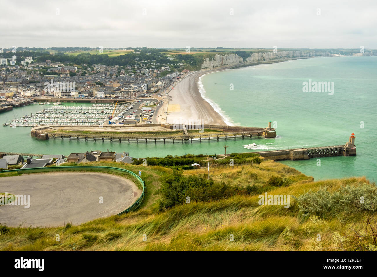 Fecamp, France - August 20, 2018: View from above to the city and the ...