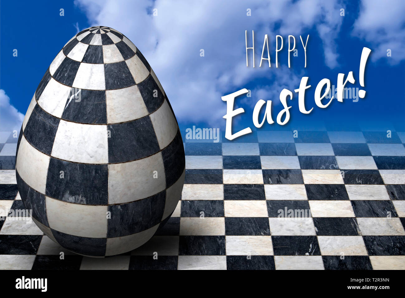 Happy Easter, paschal greeting card with 3D trendy checkered easter egg ...