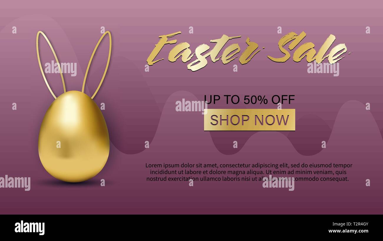 Easter Sale special offer banner with golden easter egg with rabbit ...