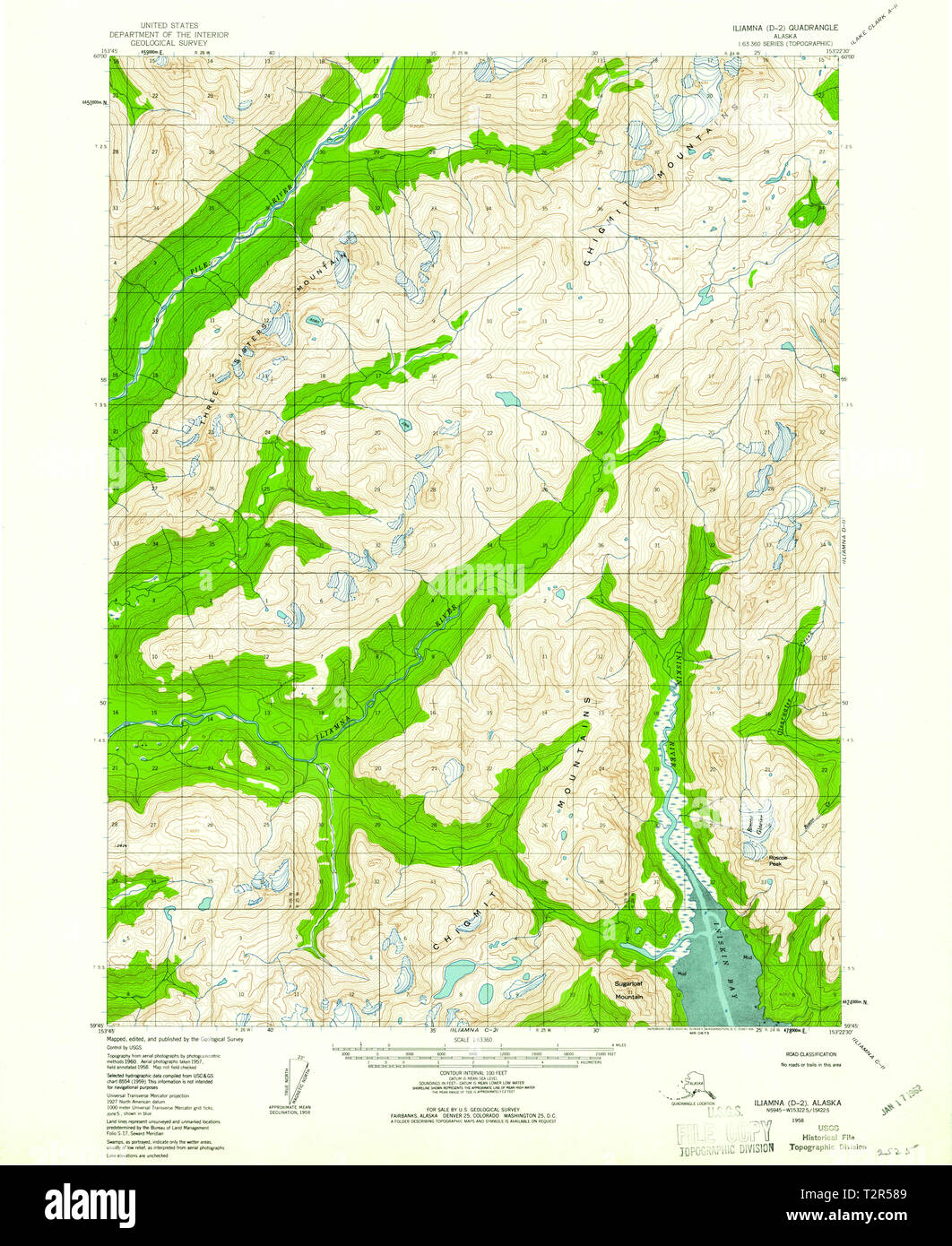 USGS TOPO Map Alaska AK Iliamna D-2 356281 1958 63360 Restoration Stock ...