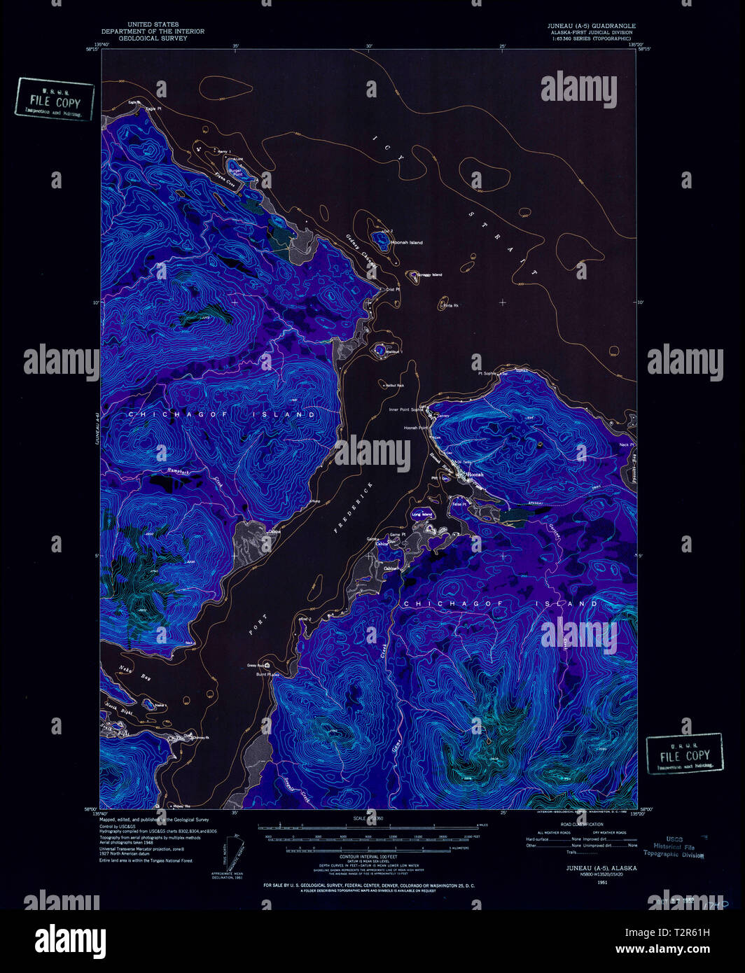 USGS TOPO Map Alaska AK Juneau A-5 356311 1951 63360 Inverted ...