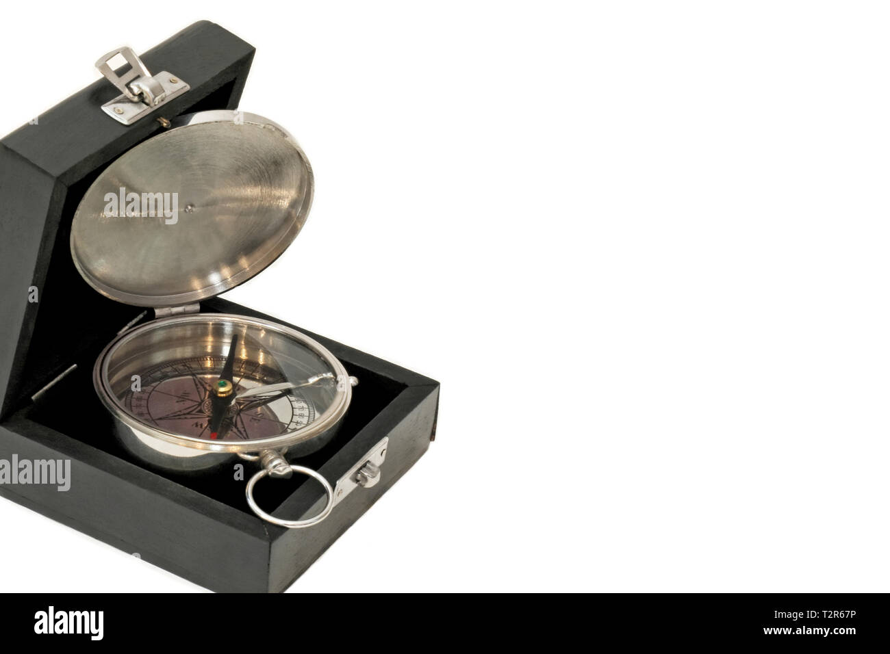 Analogue silver metal compass in the box Stock Photo - Alamy