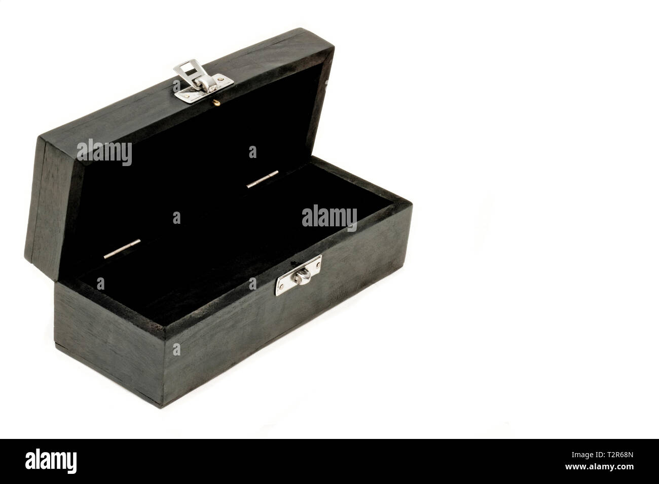 Black rectangle wooden gift box blank open Stock Photo - Alamy