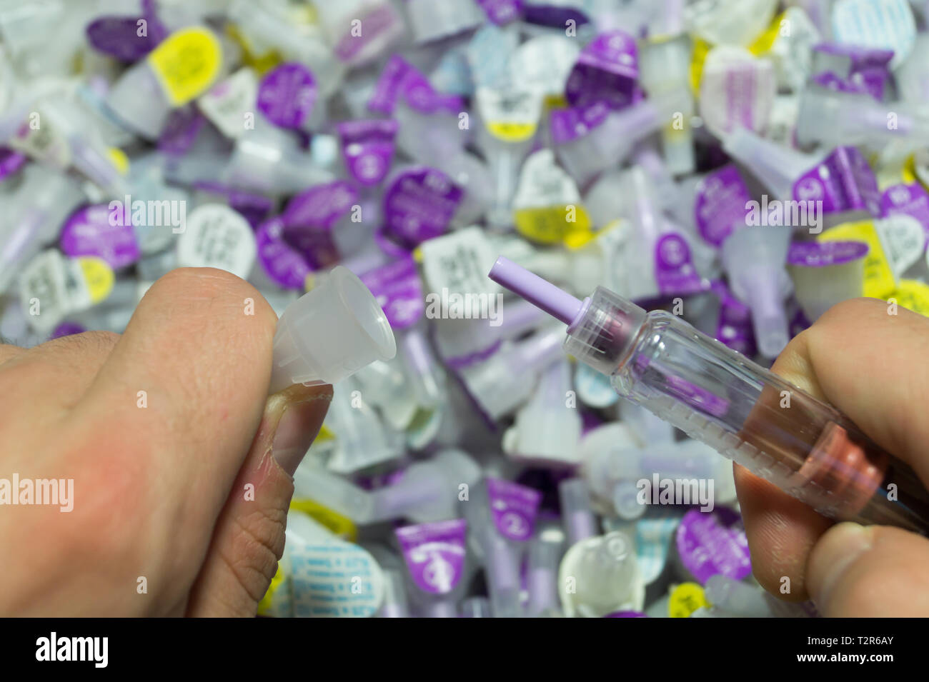Diabetes insulin syringe with needle closeup Stock Photo - Alamy