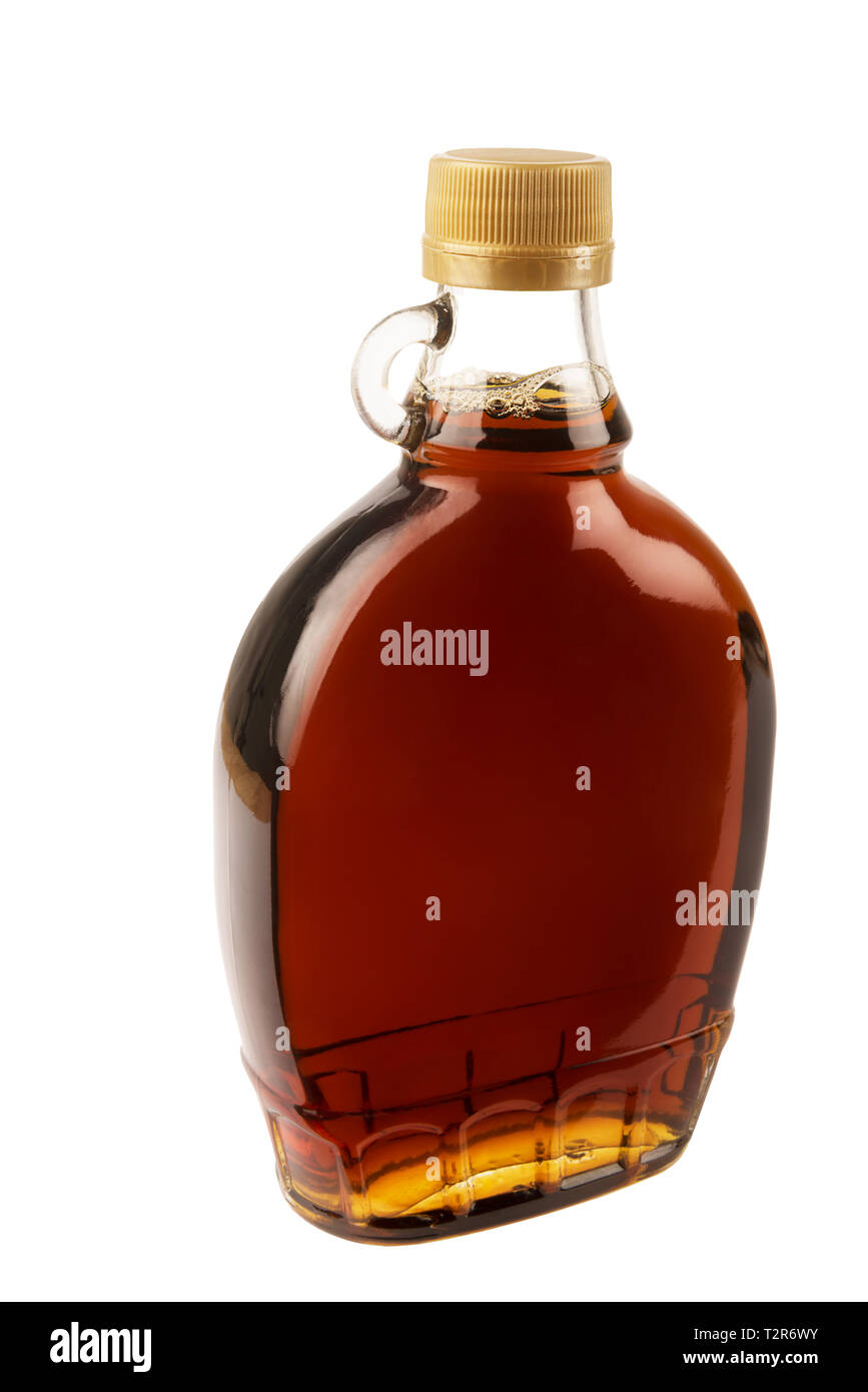 Decorative traditional maple syrup bottle from Canada. Isolated on ...