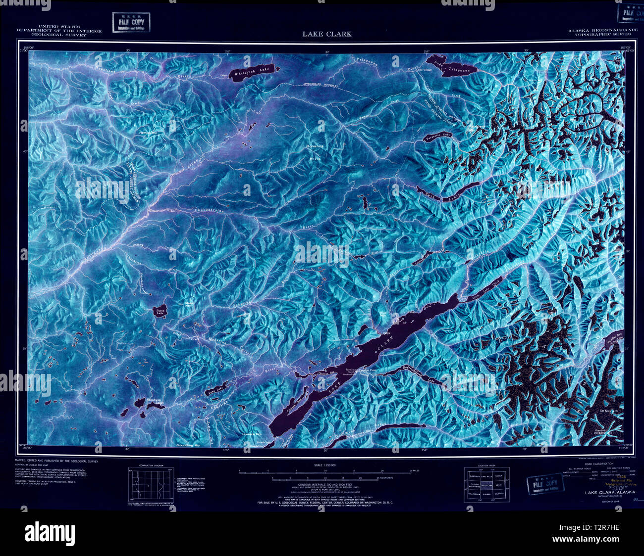 USGS TOPO Map Alaska AK Lake Clark 361087 1946 250000 Inverted ...