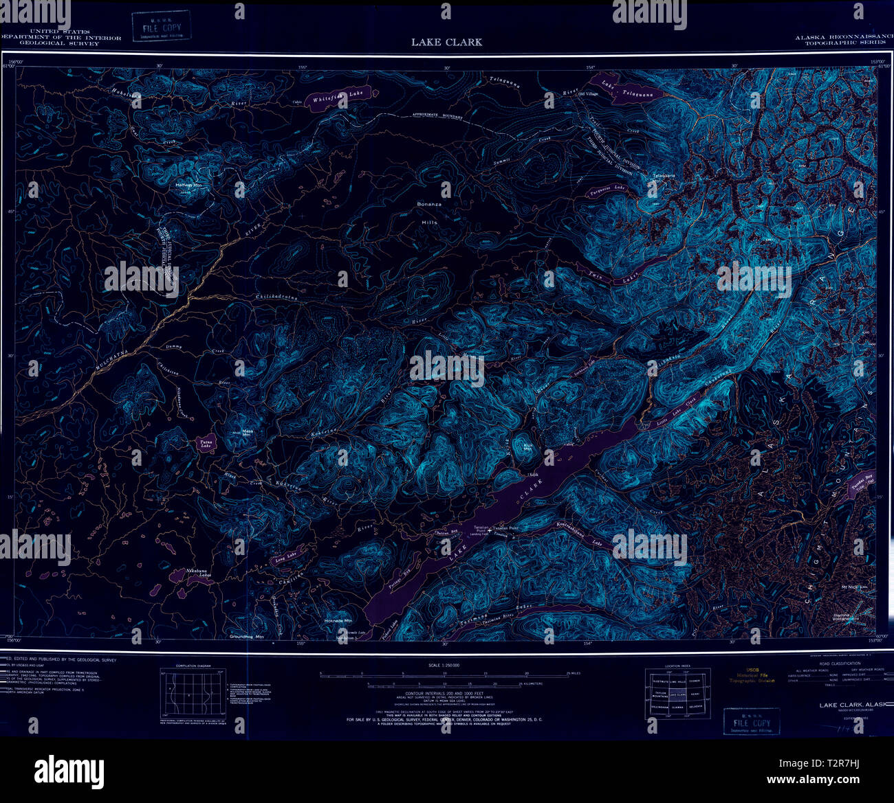 USGS TOPO Map Alaska AK Lake Clark 361089 1951 250000 Inverted ...