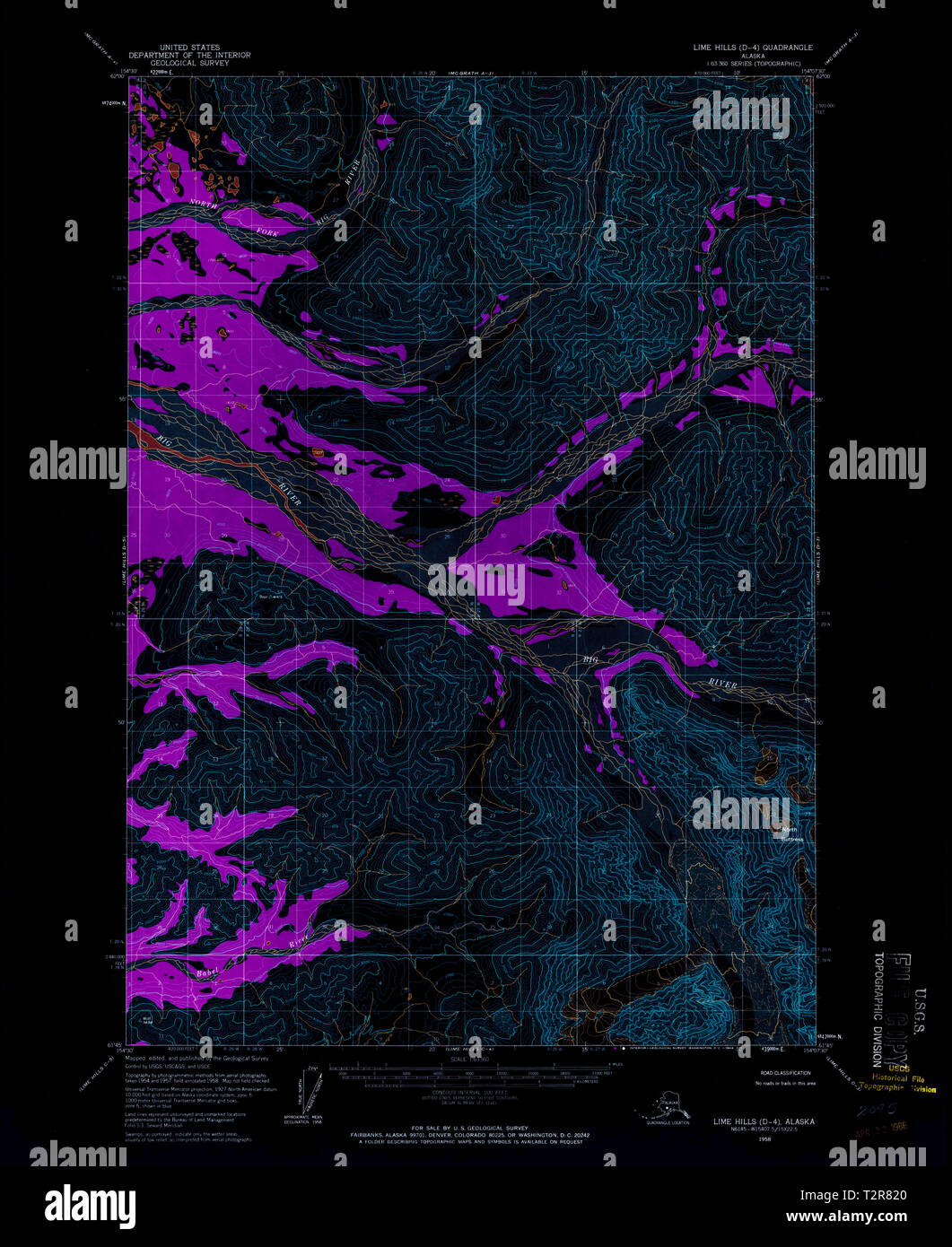 USGS TOPO Map Alaska AK Lime Hills D-4 357062 1958 63360 Inverted ...