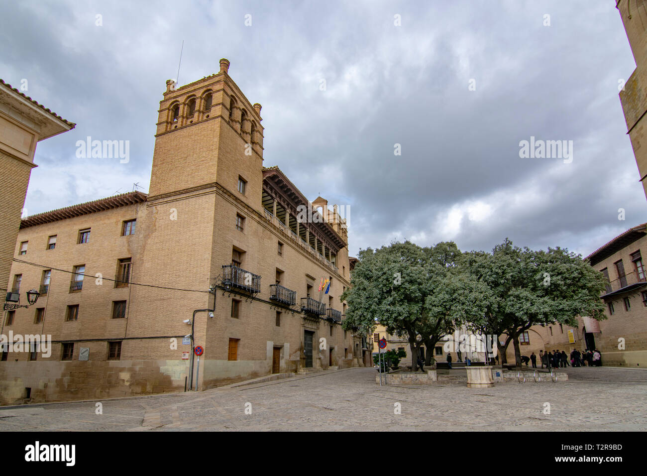Huesca, Spain; March 2017: view of the facade of the town hall and ...