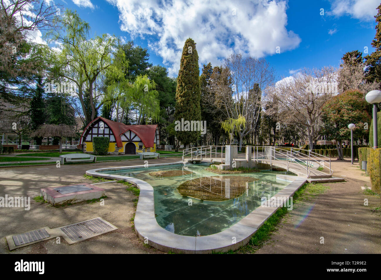 Huesca, Spain; March 2017: view of a part of the Miguel Servet Park ...