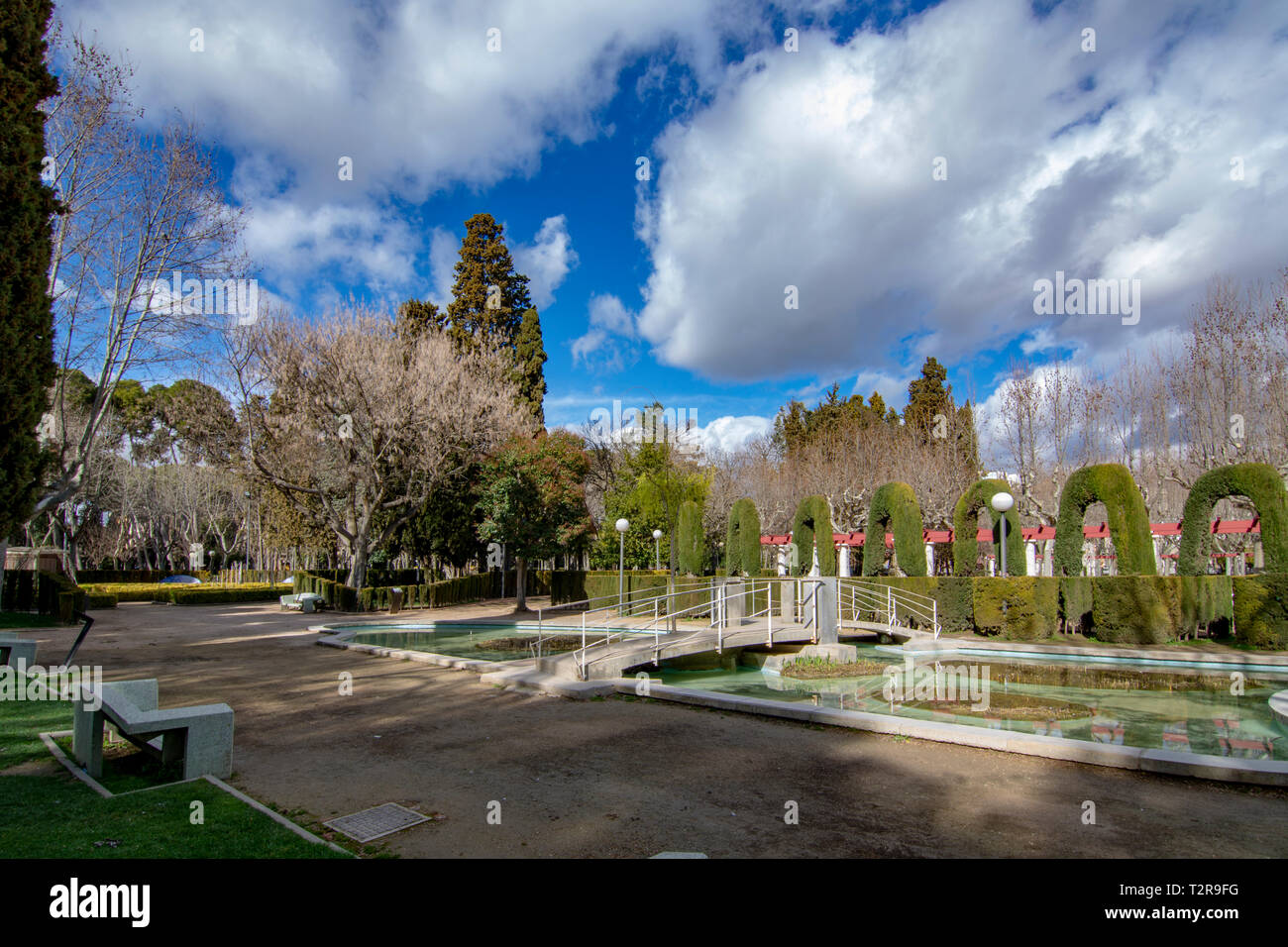 Huesca, Spain; March 2017: view of a part of the Miguel Servet Park ...