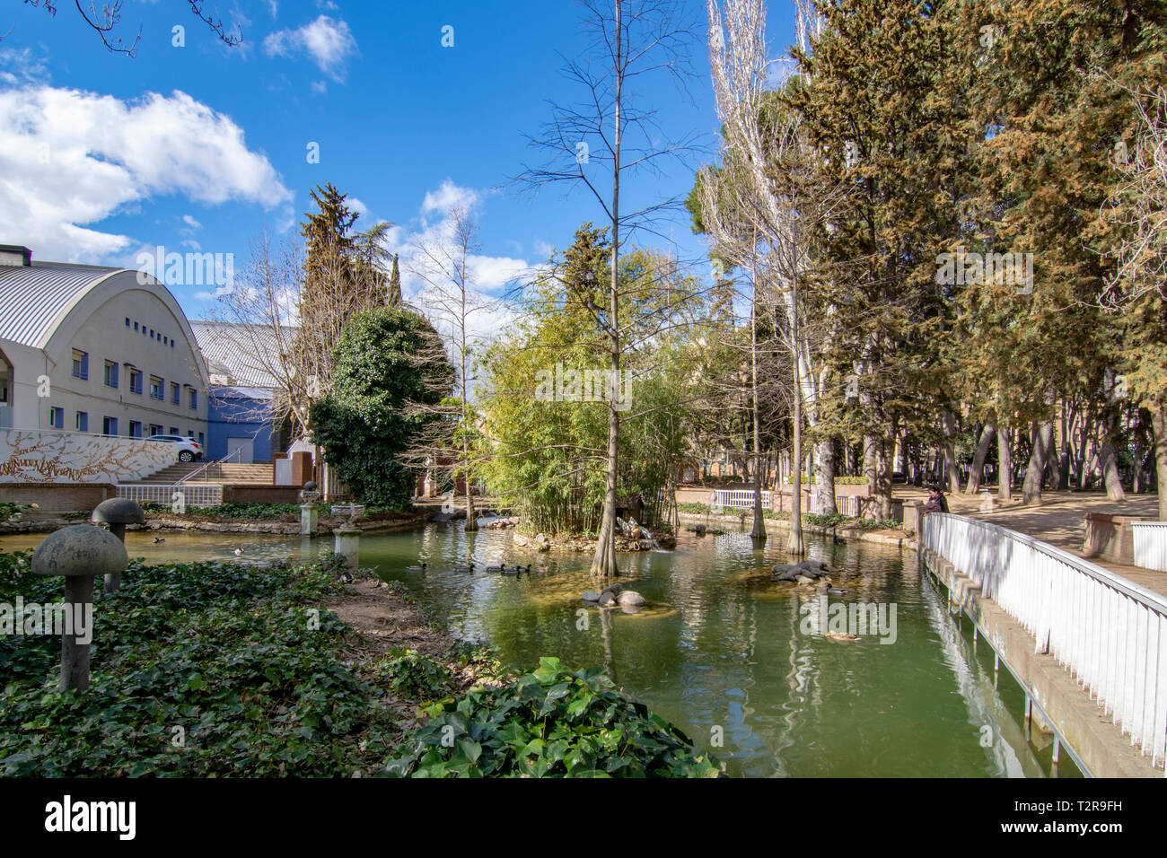 Huesca, Spain; March 2017: view of a part of the Miguel Servet Park ...