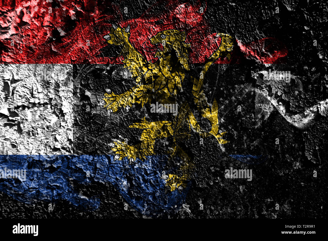 Benelux smoky mystical flag on the old dirty wall background Stock ...
