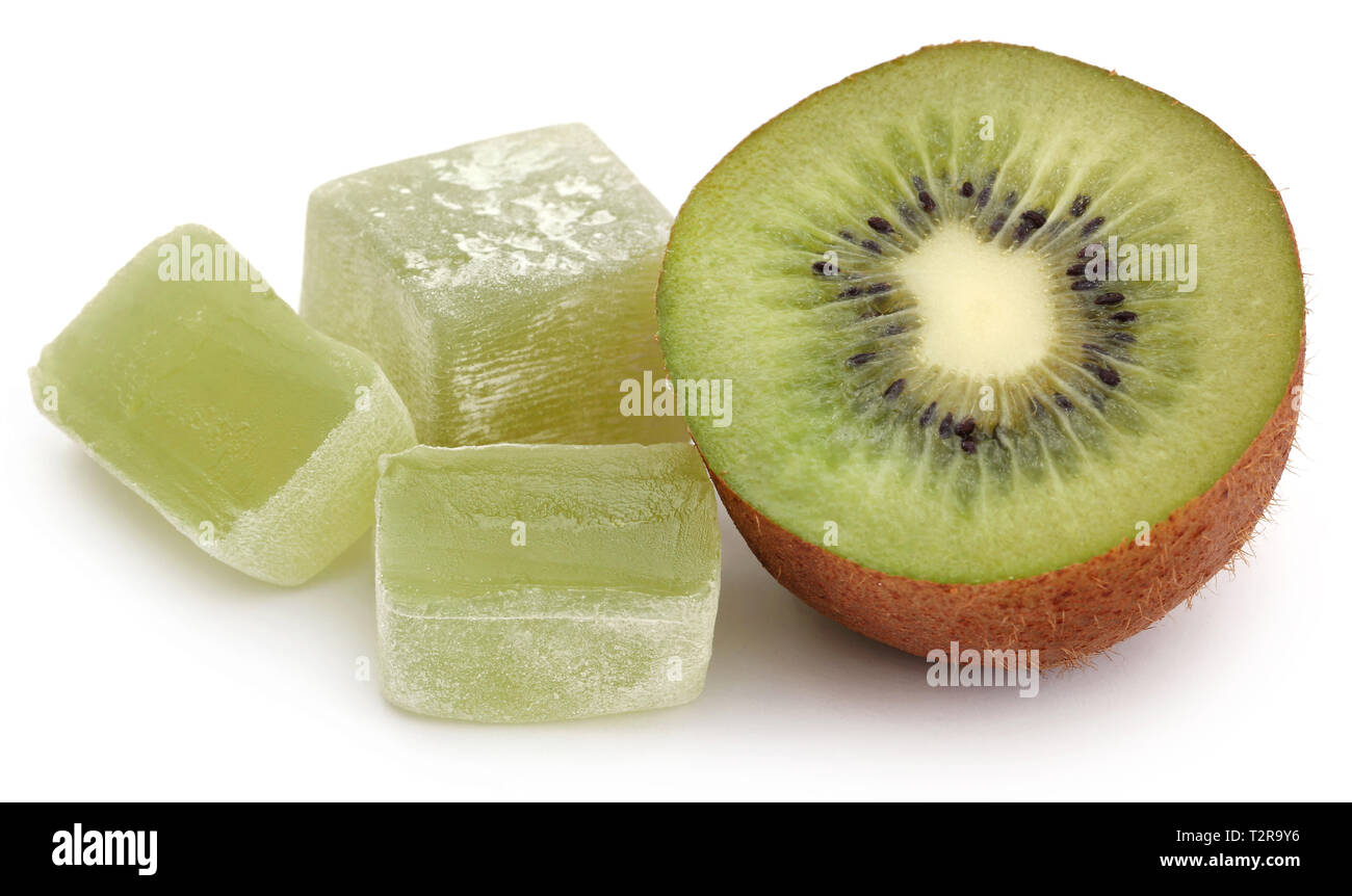 Green Turkish delight with kiwi fruit over white background Stock Photo ...