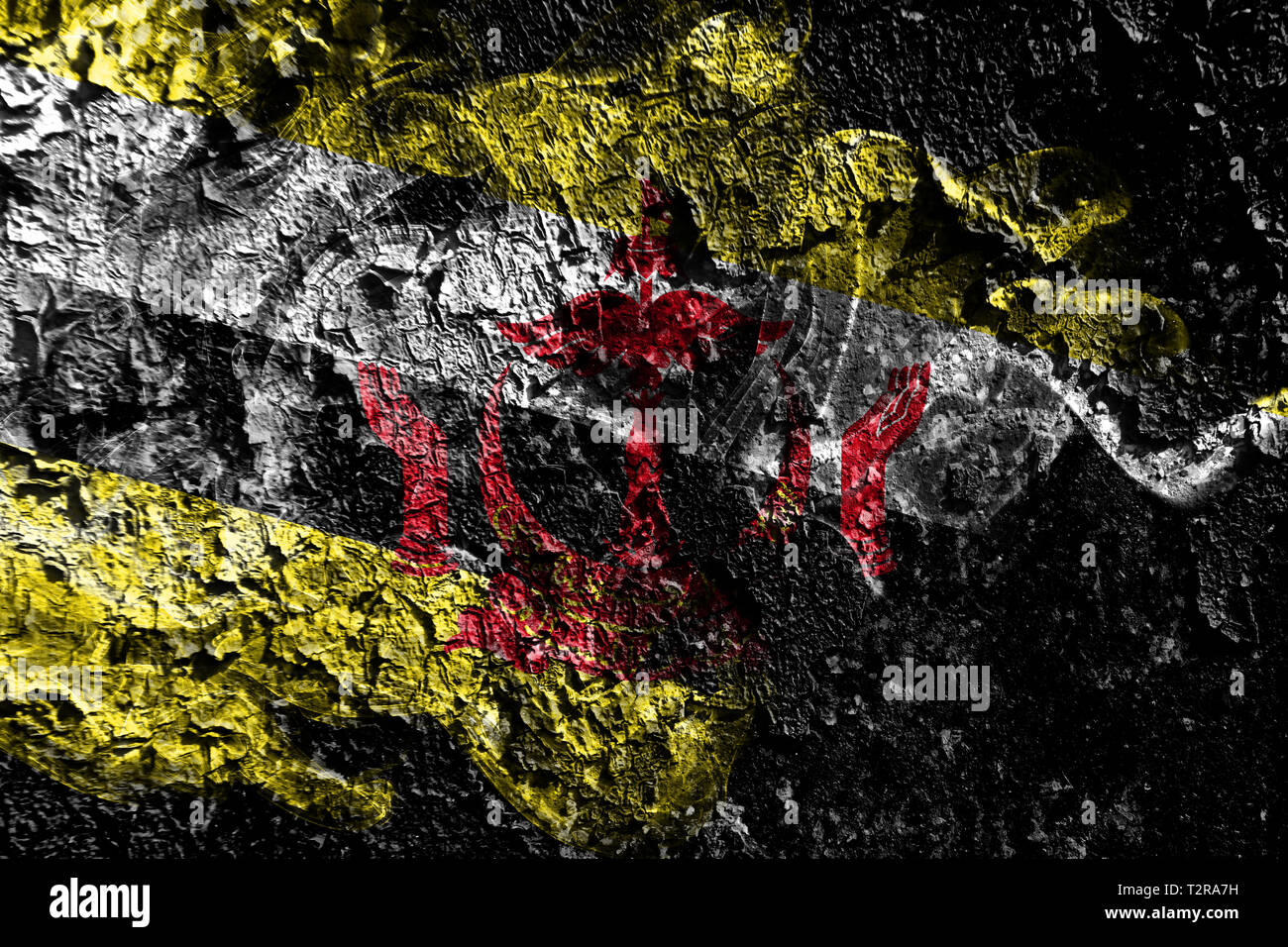 Brunei smoky mystical flag on the old dirty wall background Stock Photo ...