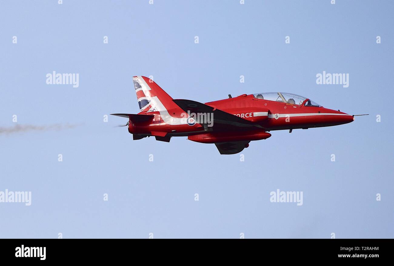 Red Arrows aerobatic display 170817 Stock Photo - Alamy
