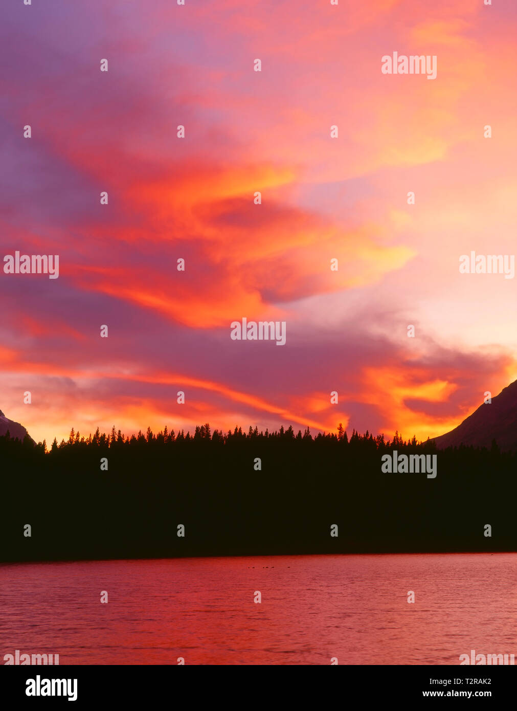 Canada, Alberta, Banff National Park, Flaming sunset over Mount ...