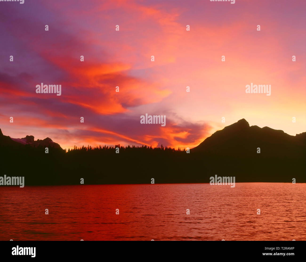 Canada, Alberta, Banff National Park, Flaming sunset over Mount ...