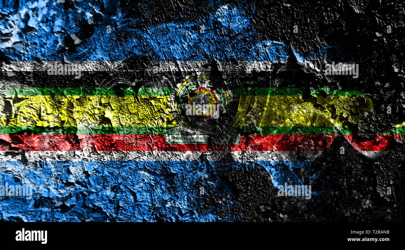 East African Community smoky mystical flag on the old dirty wall ...