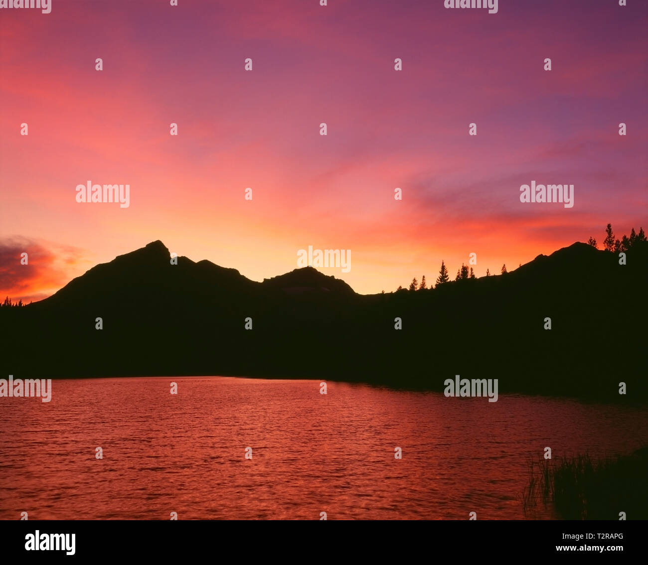 Canada, Alberta, Banff National Park, Flaming sunset over Mount ...