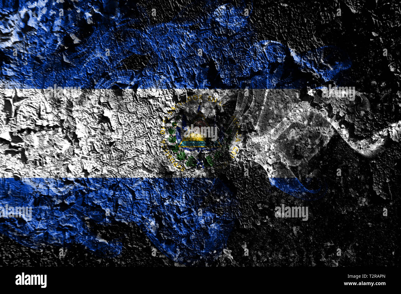 El Salvador smoky mystical flag on the old dirty wall background Stock ...