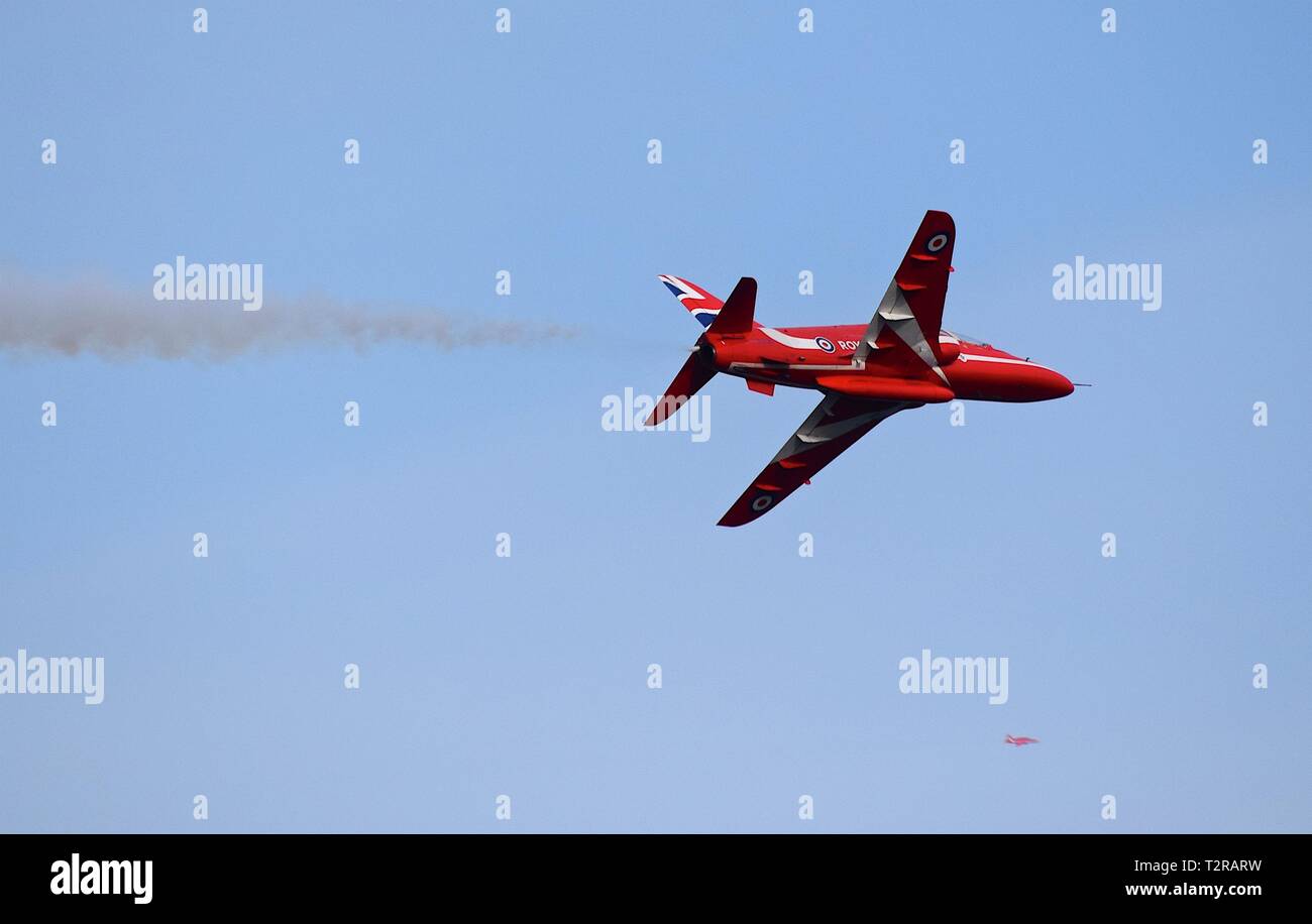Red Arrows aerobatic display 170817 Stock Photo - Alamy