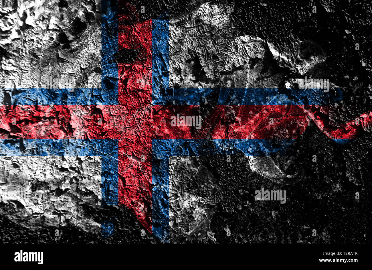 Faroe Islands - Denmark smoky mystical flag on the old dirty wall ...