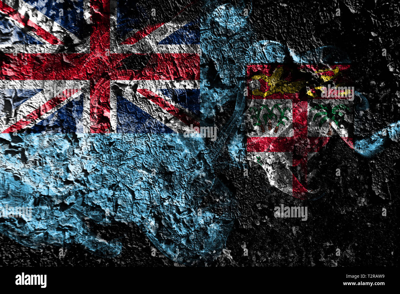 Fiji smoky mystical flag on the old dirty wall background Stock Photo ...