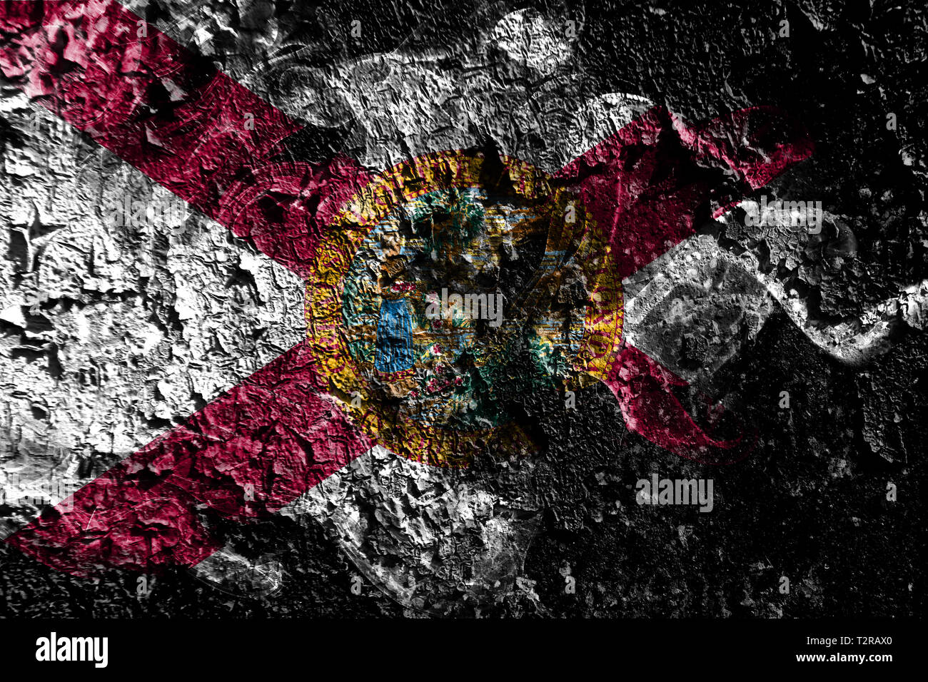 Florida smoky mystical flag on the old dirty wall background Stock ...
