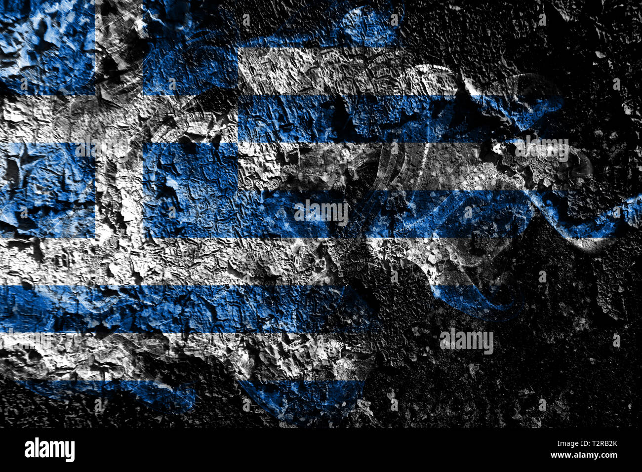 Greece smoky mystical flag on the old dirty wall background Stock Photo ...