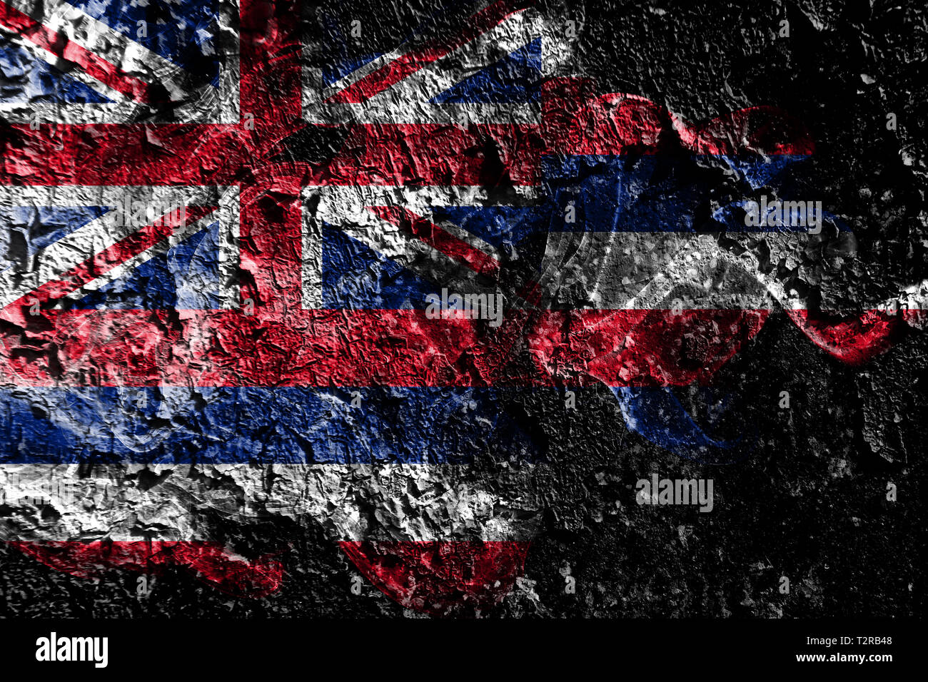 Hawaii smoky mystical flag on the old dirty wall background Stock Photo ...