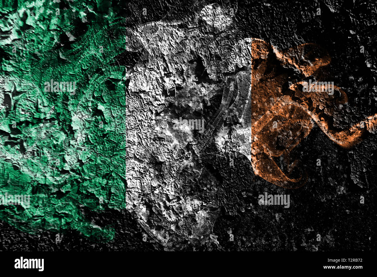 Ireland smoky mystical flag on the old dirty wall background Stock ...