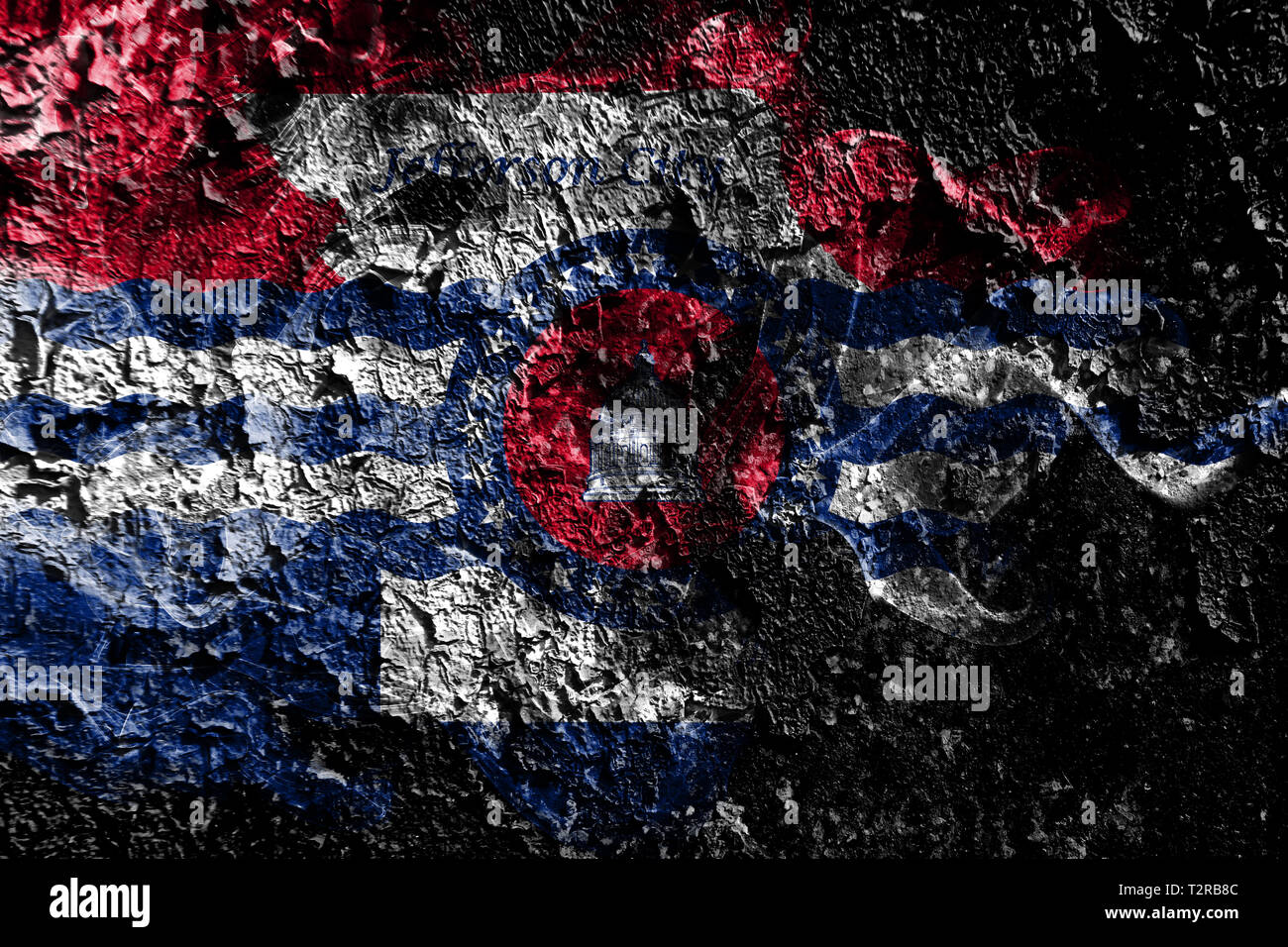 Jefferson City, Missouri smoky mystical flag on the old dirty wall ...