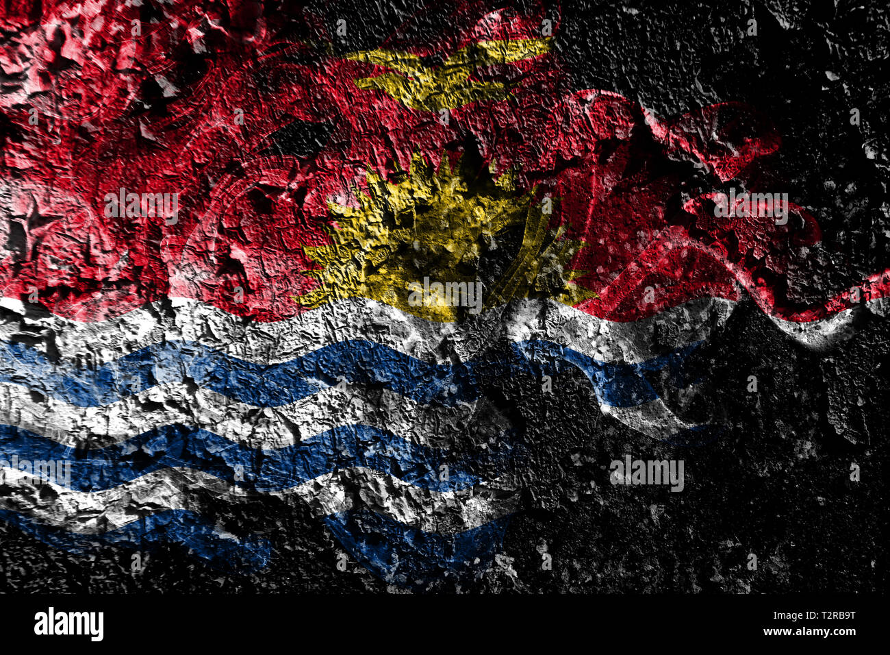 Kiribati smoky mystical flag on the old dirty wall background Stock ...