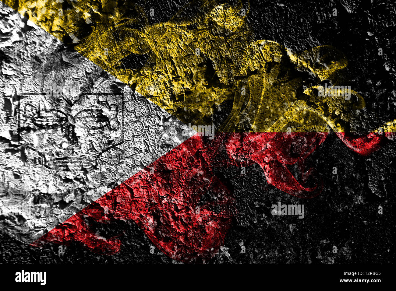 Marquesas Islands smoky mystical flag on the old dirty wall background ...