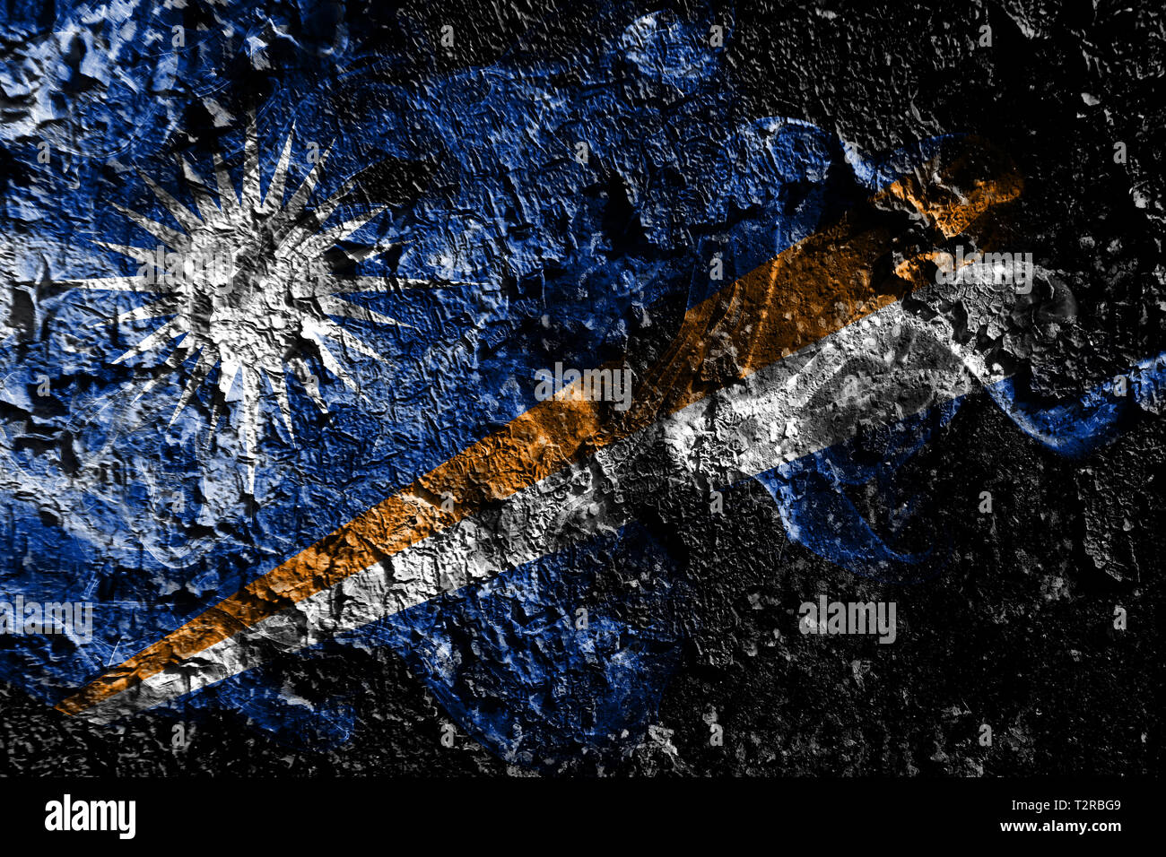 Marshall Islands smoky mystical flag on the old dirty wall background ...