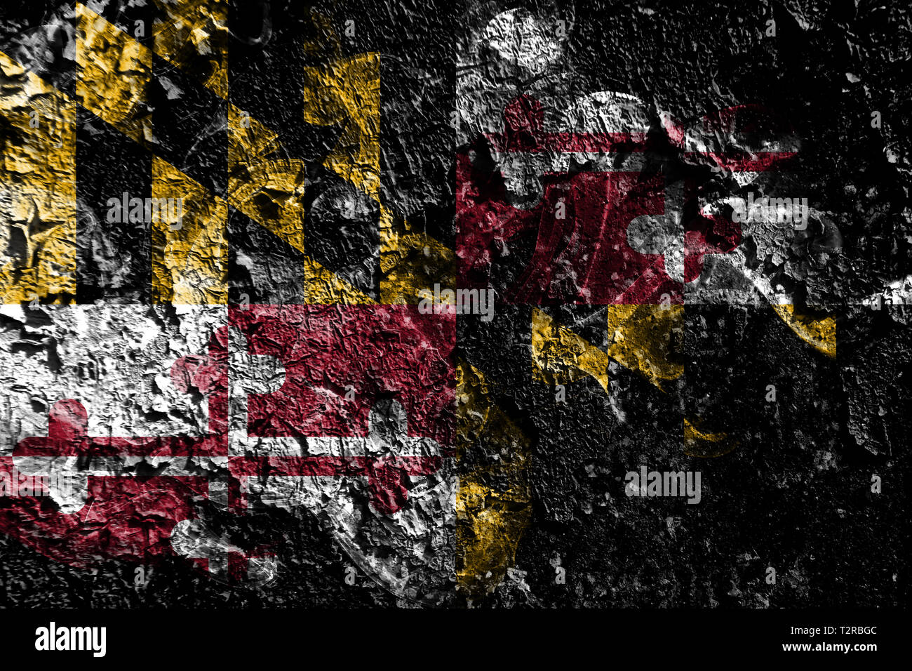 Maryland smoky mystical flag on the old dirty wall background Stock ...