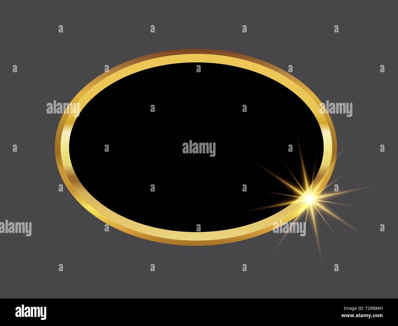 Elliptical ribbed golden frame with bright eight-pointed star and black ...
