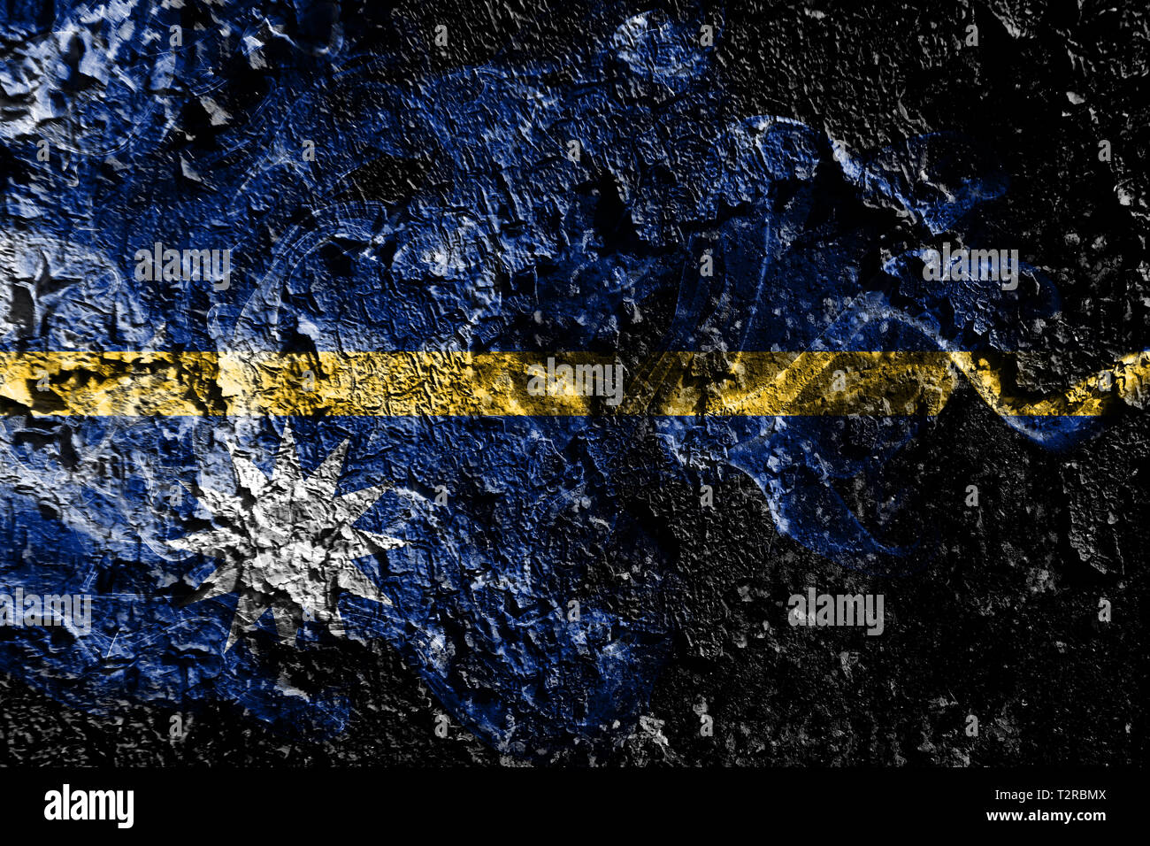 Nauru smoky mystical flag on the old dirty wall background Stock Photo ...