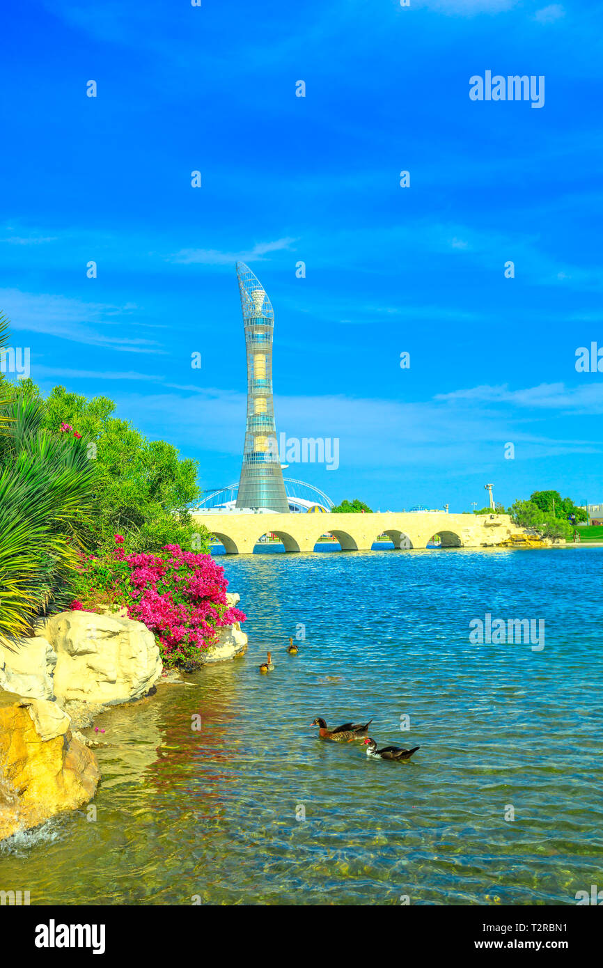 Doha, Qatar - February 21, 2019: Aspire Tower, The Torch Doha or ...